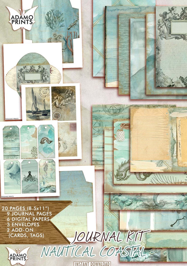 Nautical Coastal Junk Journal Kit Journal Page Tags Ocean - Etsy