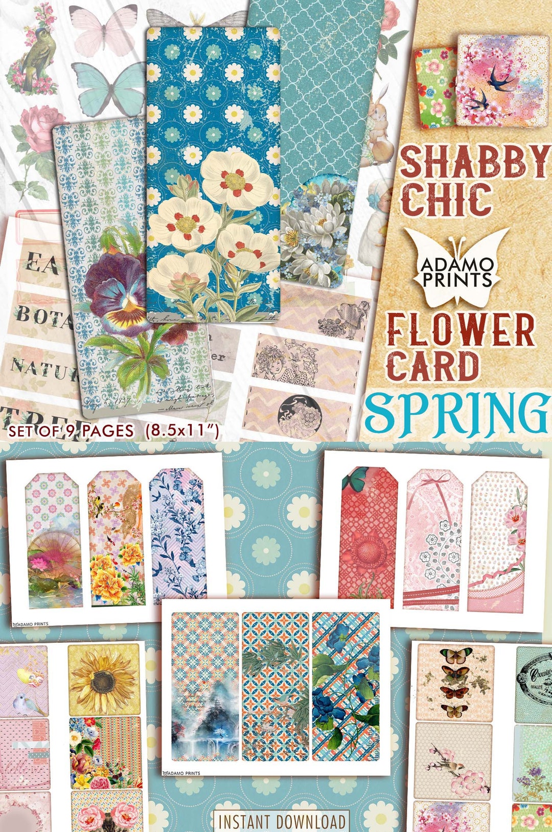 Shabby Chic Spring Flower Cards: Printable Journal Ephemera (digital ...