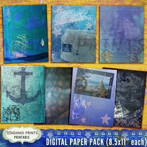 Nautical Blue Digital Paper, Ocean, Sea, Shell, Mermaid, Sea Digital ...