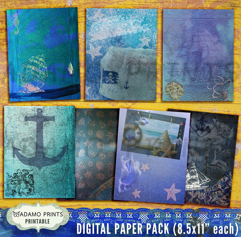 Nautical Blue Digital Paper Ocean Sea Shell Mermaid Sea - Etsy