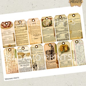 Aged Recipe Tags, Printable Vintage Tag, Collage Sheet, Ephemera Tags ...