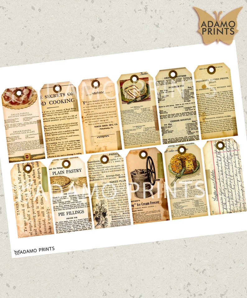 Aged Recipe Tags Printable Vintage Tag Collage Sheet | Etsy