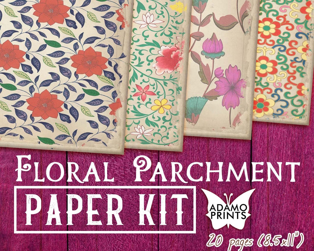 Floral Parchment Paper Journal Kit, Vintage Paper, Paper Printable ...