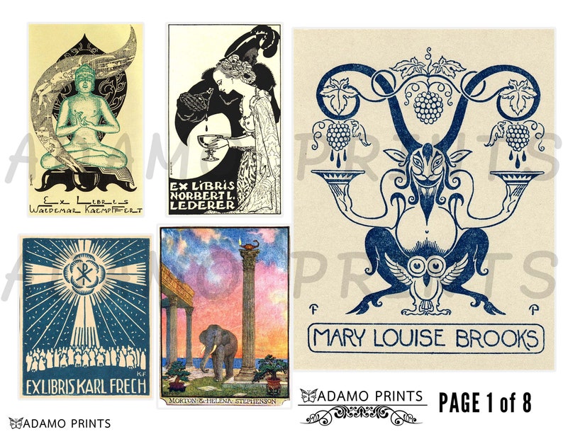 Rare Bookplate Set1 Ex Libris Digital Bookplate Printable | Etsy