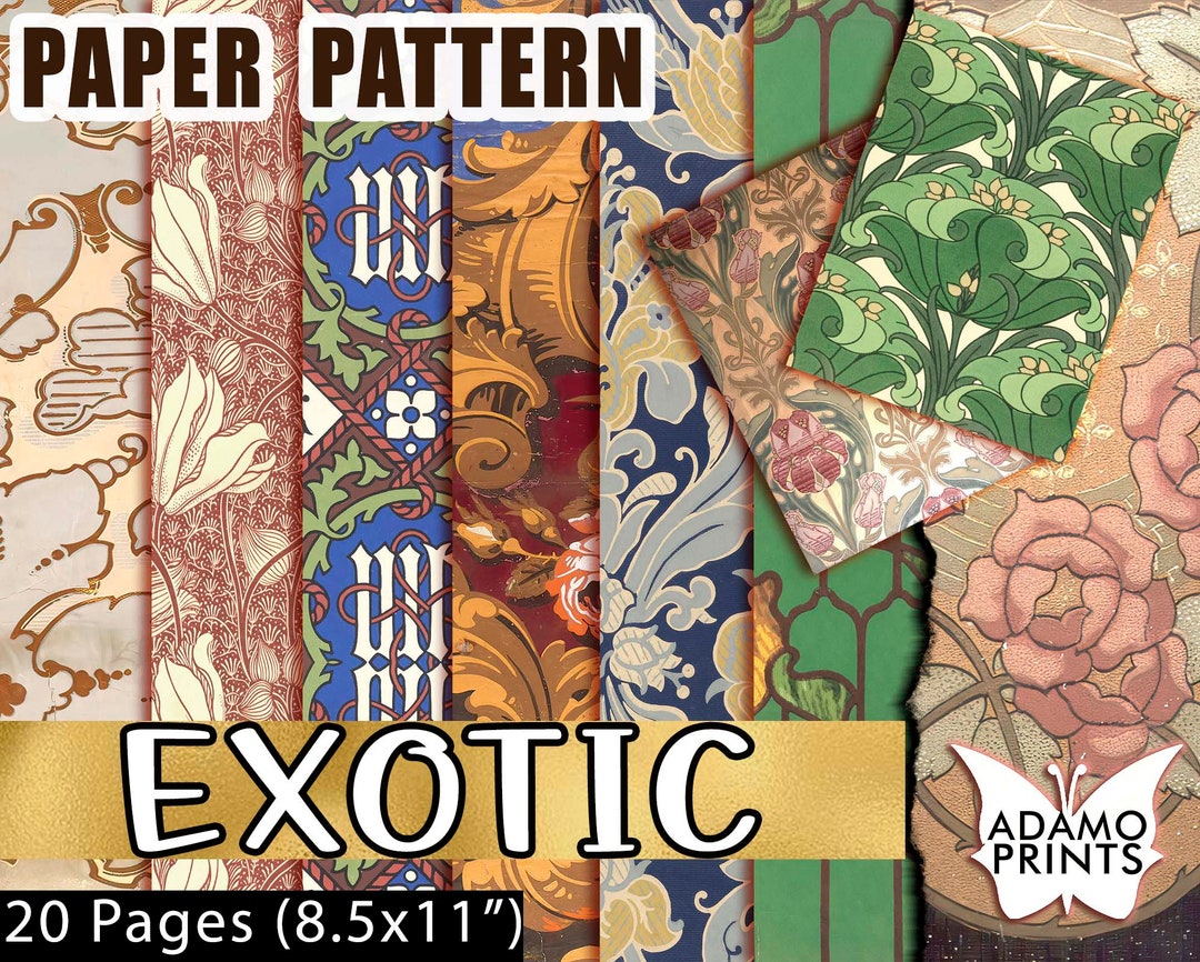 Exotic Paper Pattern, Floral Textile, Junk Journaling Kit, Paper for ...