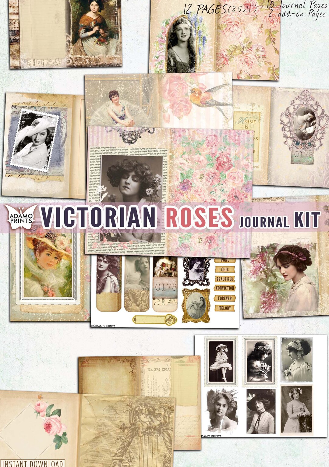 Victorian Roses Journal Kit, Journal Page, Collage Sheets, Ephemera ...