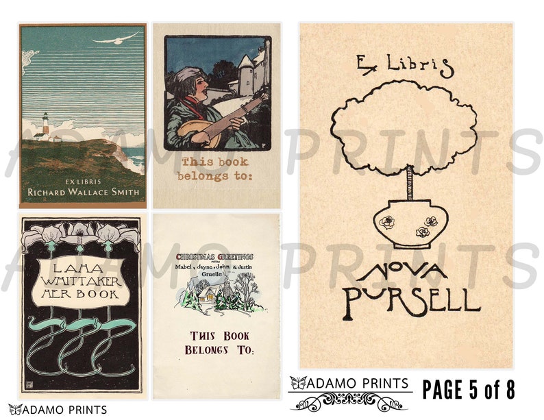 Rare Bookplate Set1 Ex Libris Digital Bookplate Printable | Etsy