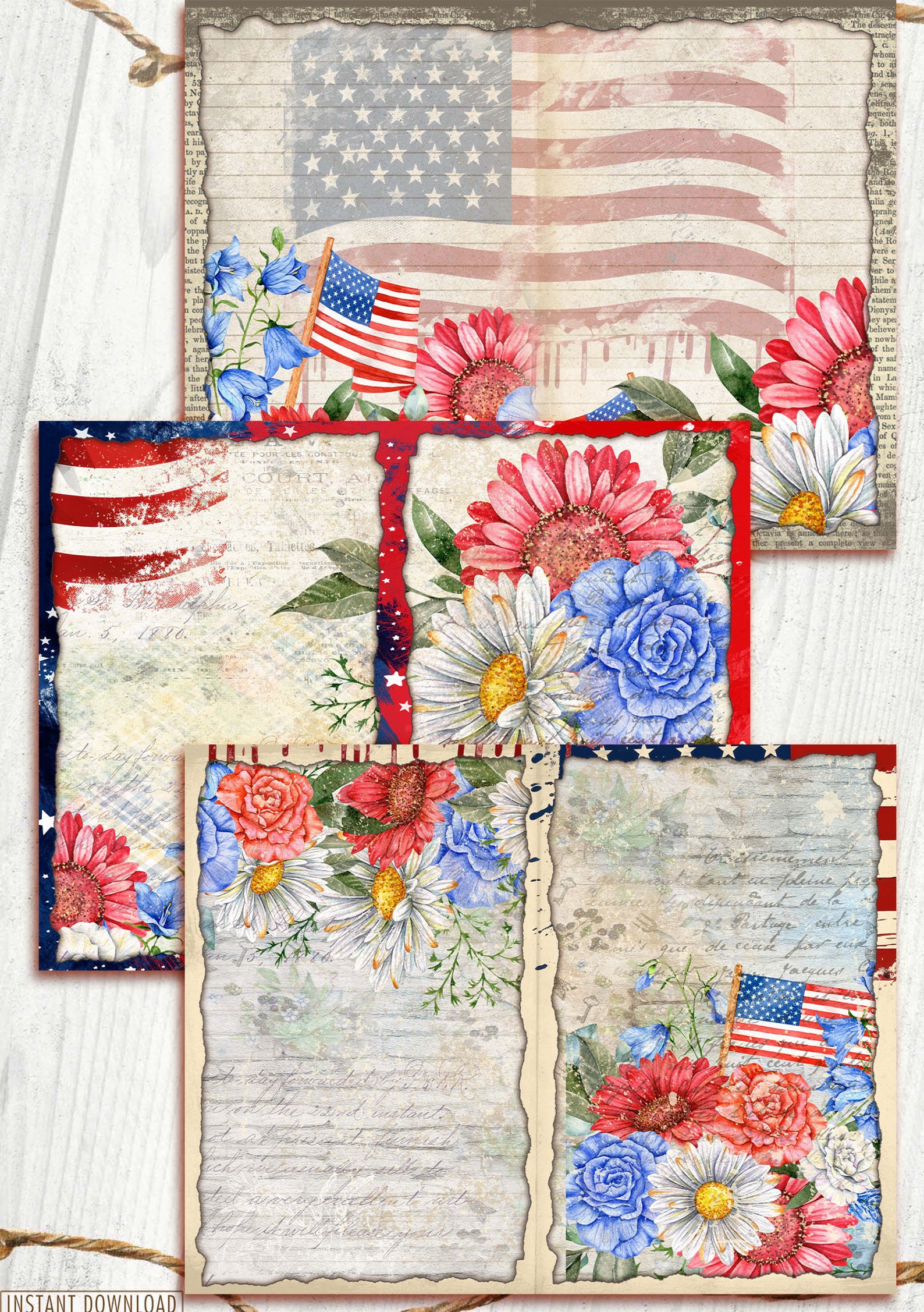 4th of July Journal Kit, Independence Day, Journal Page, Blank & Lined ...