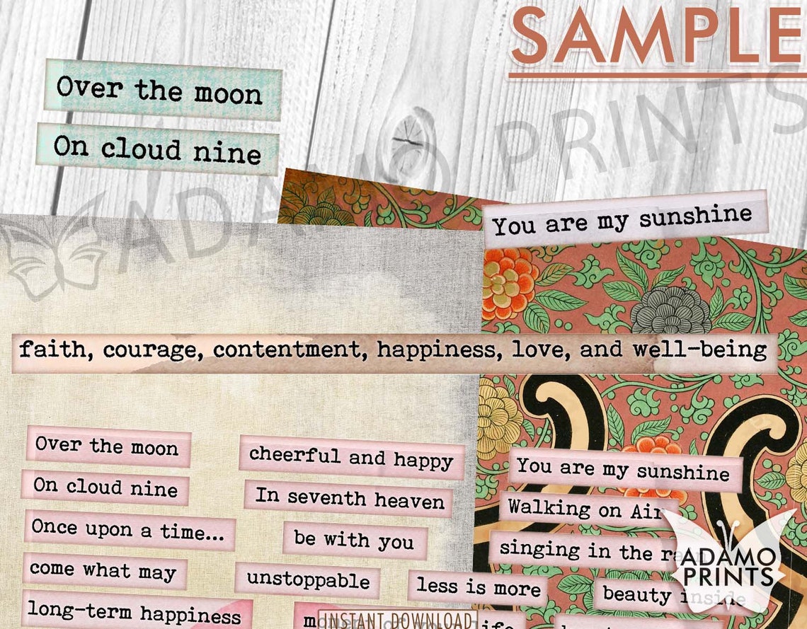 Brighten Your Day Phrases Motivation Words Junk Journaling | Etsy