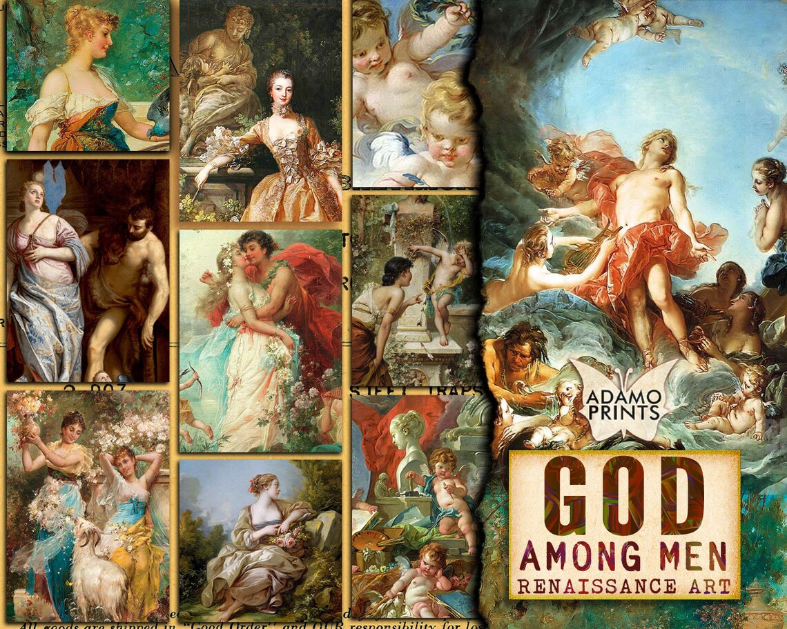 God Among Men, Renaissance Art, Rococo Art, Digital Print, Vintage Art ...