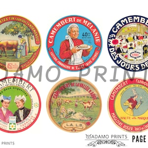 French Cheese Vintage Labels, Digital Labels, Collage Sheet ...