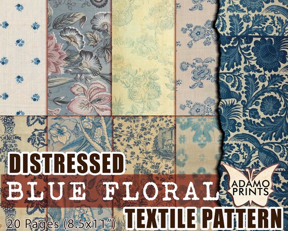 Distressed Blue Floral Textile Pattern Junk Journaling Kit - Etsy