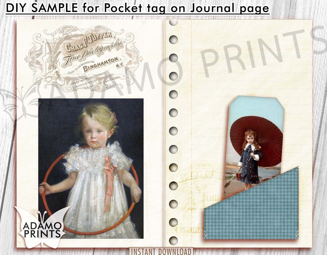 Victorian Children Journal Kit, Line & Blank Page, Loaded Tag, Collage ...