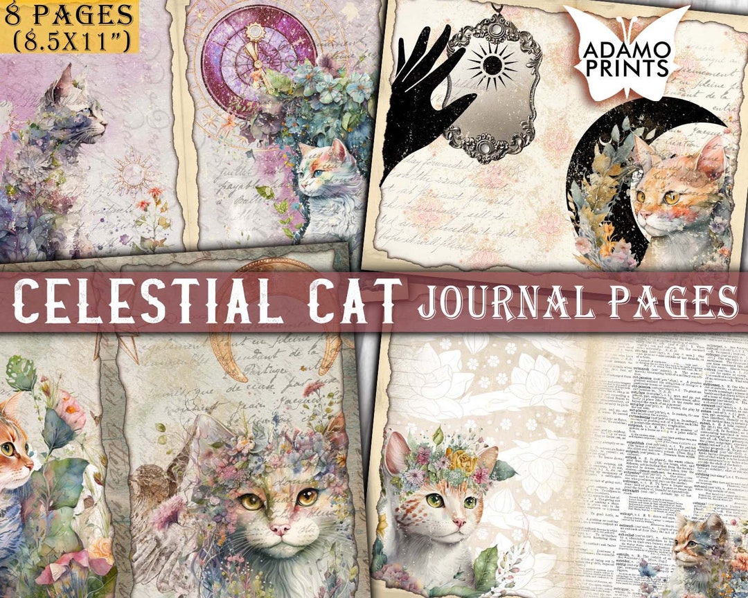 Celestial CAT Journal Pages, Junk Journal Kit, Book of Spell, Magic ...