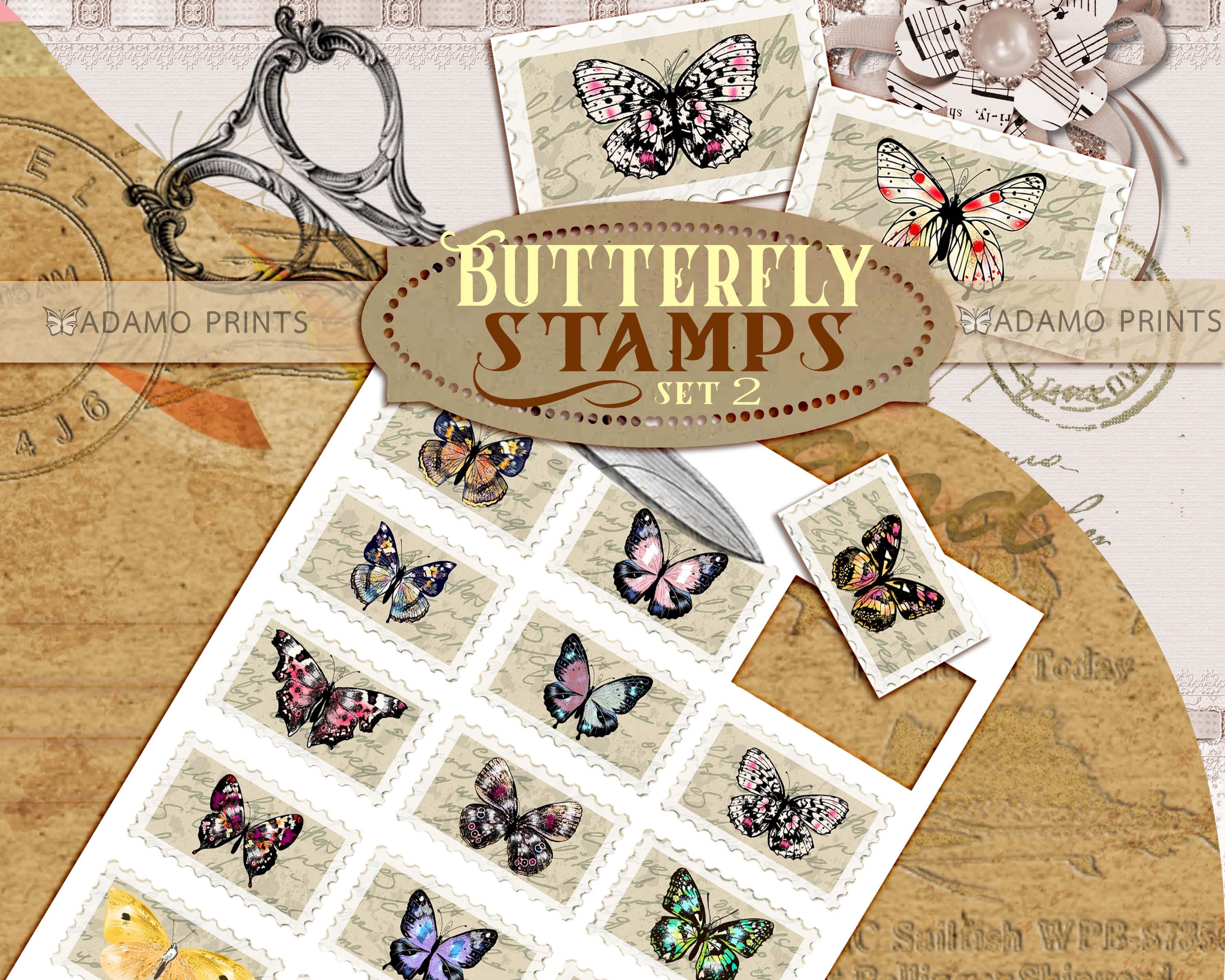 Butterfly Stamps Set2 Faux Stamp Postage Stamp Digital Junk | Etsy