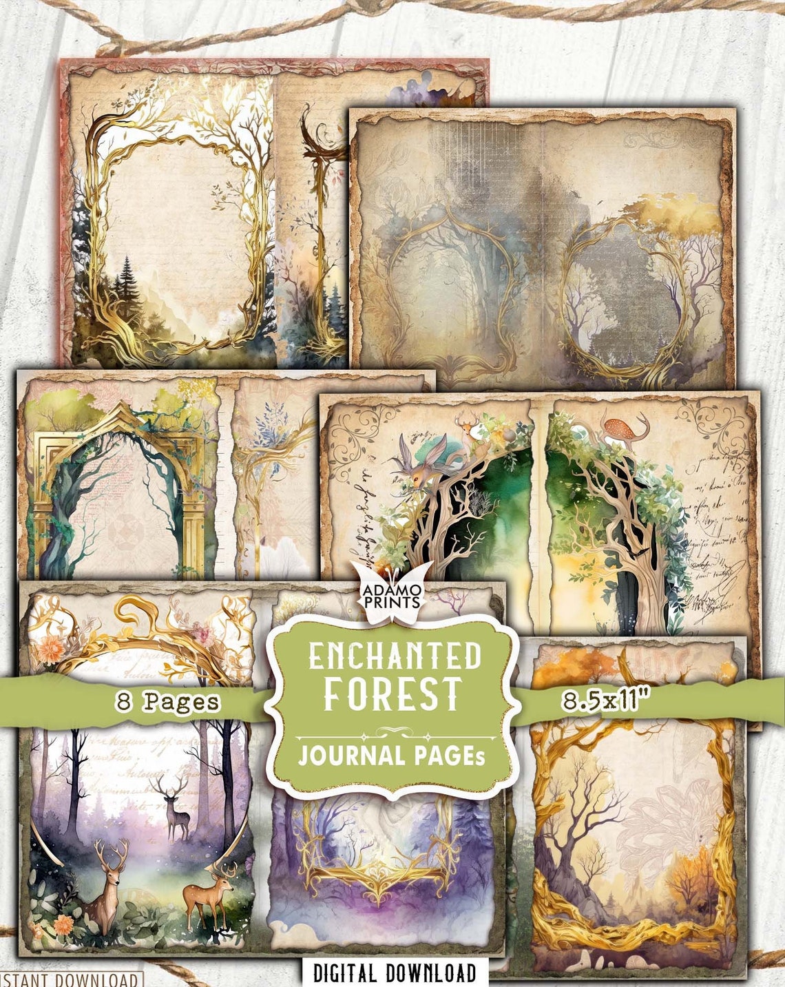 Enchanted Forest Journal Pages, Woodland Paper, Tree and Animal ...