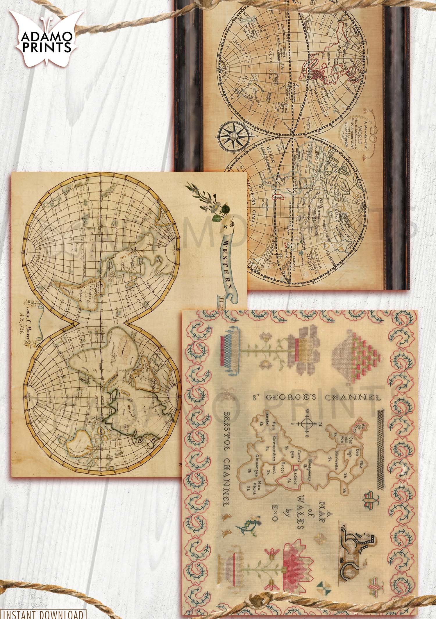 Antique Map Embroidery Pattern, Printable Paper Pack (digital Download ...
