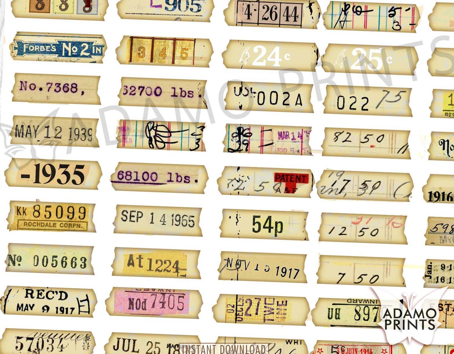 Grunge Number Label Kit, Ephemera Number, Junk Journaling Digital ...