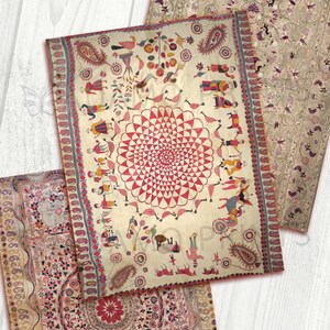 Indian Textile Pattern, Shabby, Boho, Junk Journaling Kit, Paper for ...