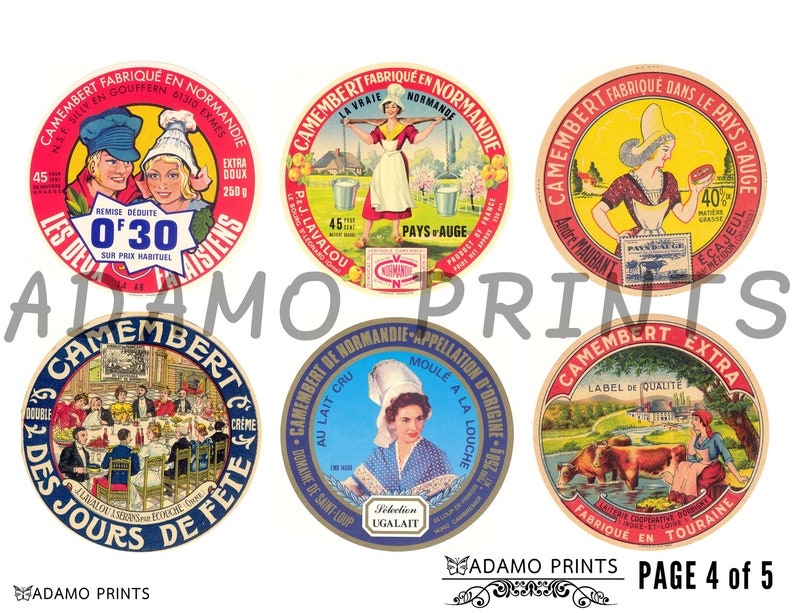 French Cheese Vintage Labels Digital Labels Collage Sheet | Etsy
