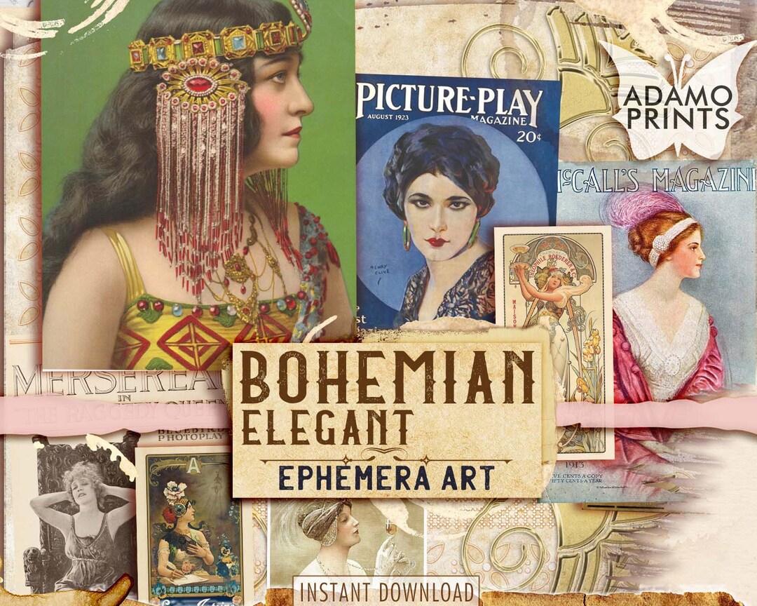 Bohemian Elegant, Ephemera Classic, Gypsy, Vintage, Magazine Cover ...