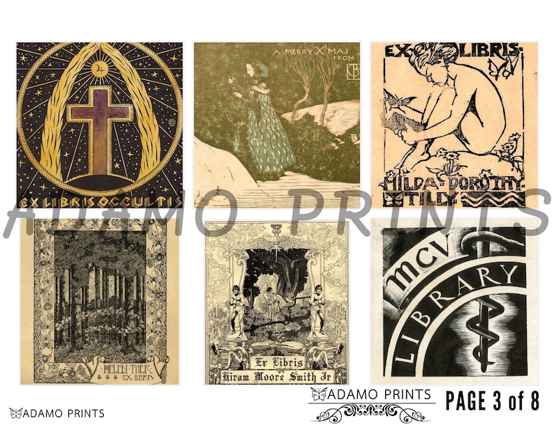 Rare Bookplate Set1 Ex Libris Digital Bookplate Printable | Etsy
