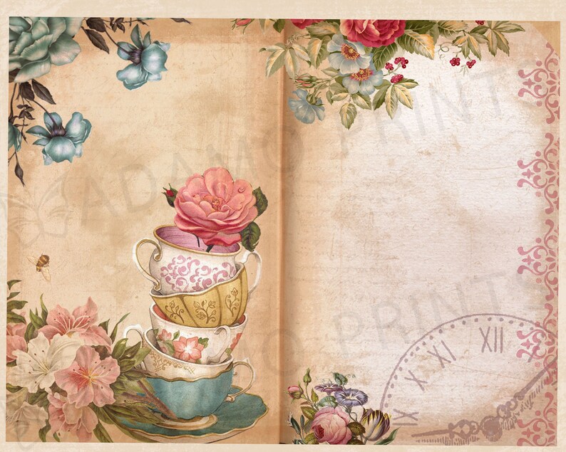 Tea Cup Roses Journal Kit Journal Page Roses Collage Paper - Etsy