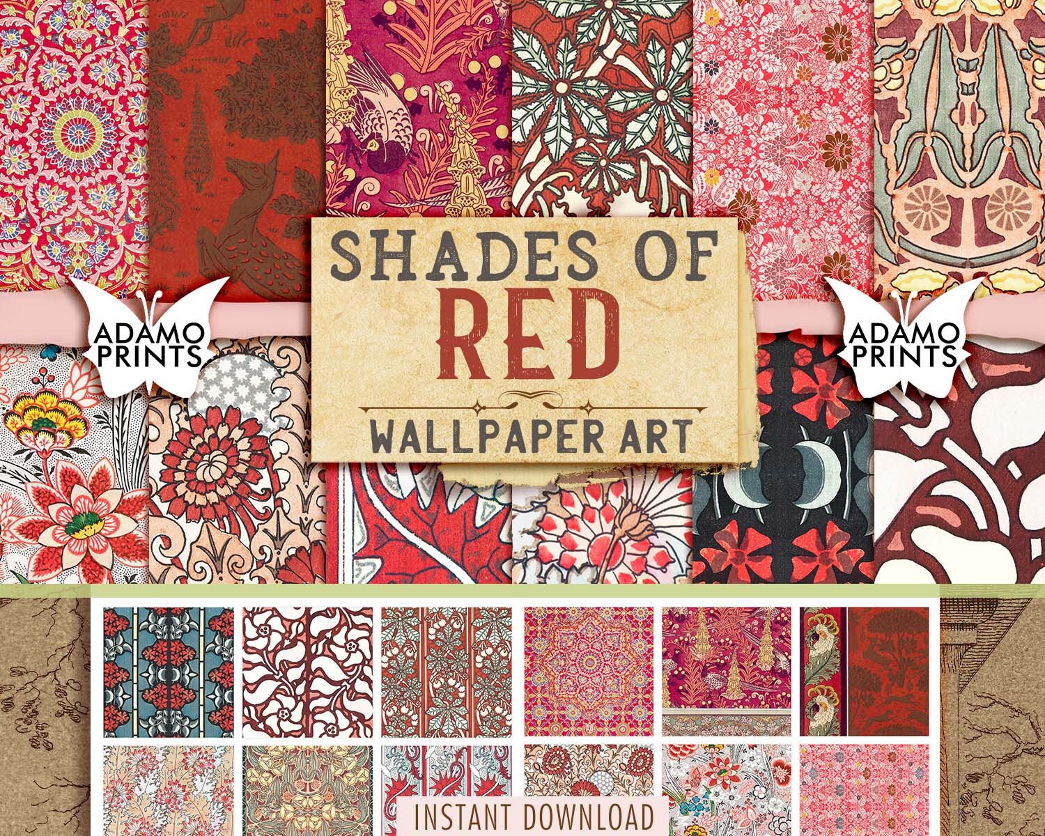 Shades of Red, Wallpaper Digital, Digital Paper, Flower, Antique ...