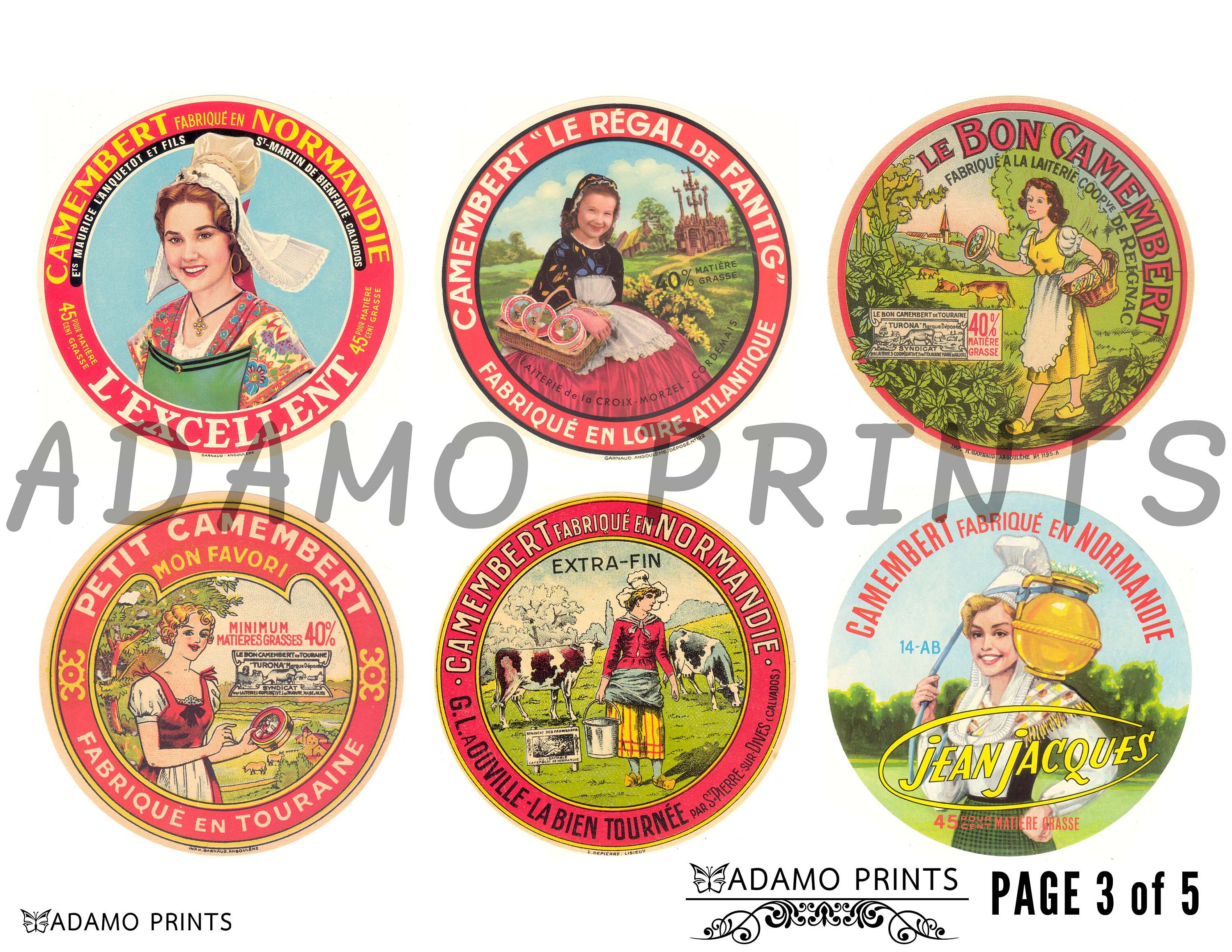 French Cheese Vintage Labels Digital Labels Collage Sheet | Etsy