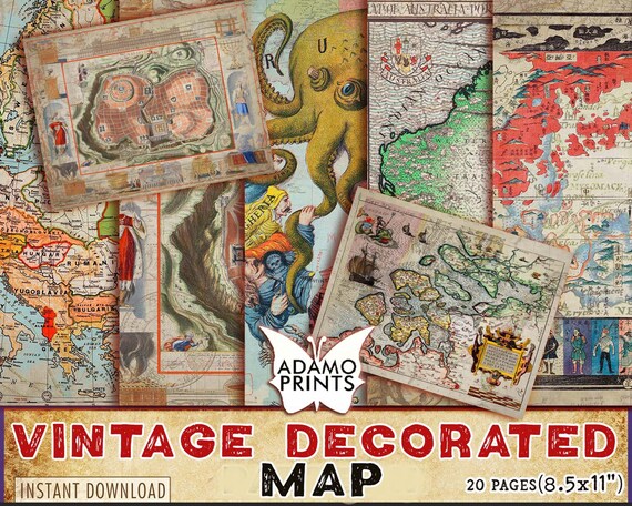 Vintage Decorated Map Antique Map Paper Pack Digital - Etsy