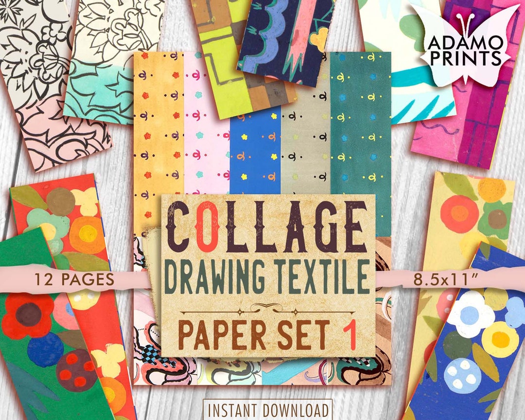 Collage Drawing Textile Paper Set1, Pattern, Shabby Chic, Junk ...