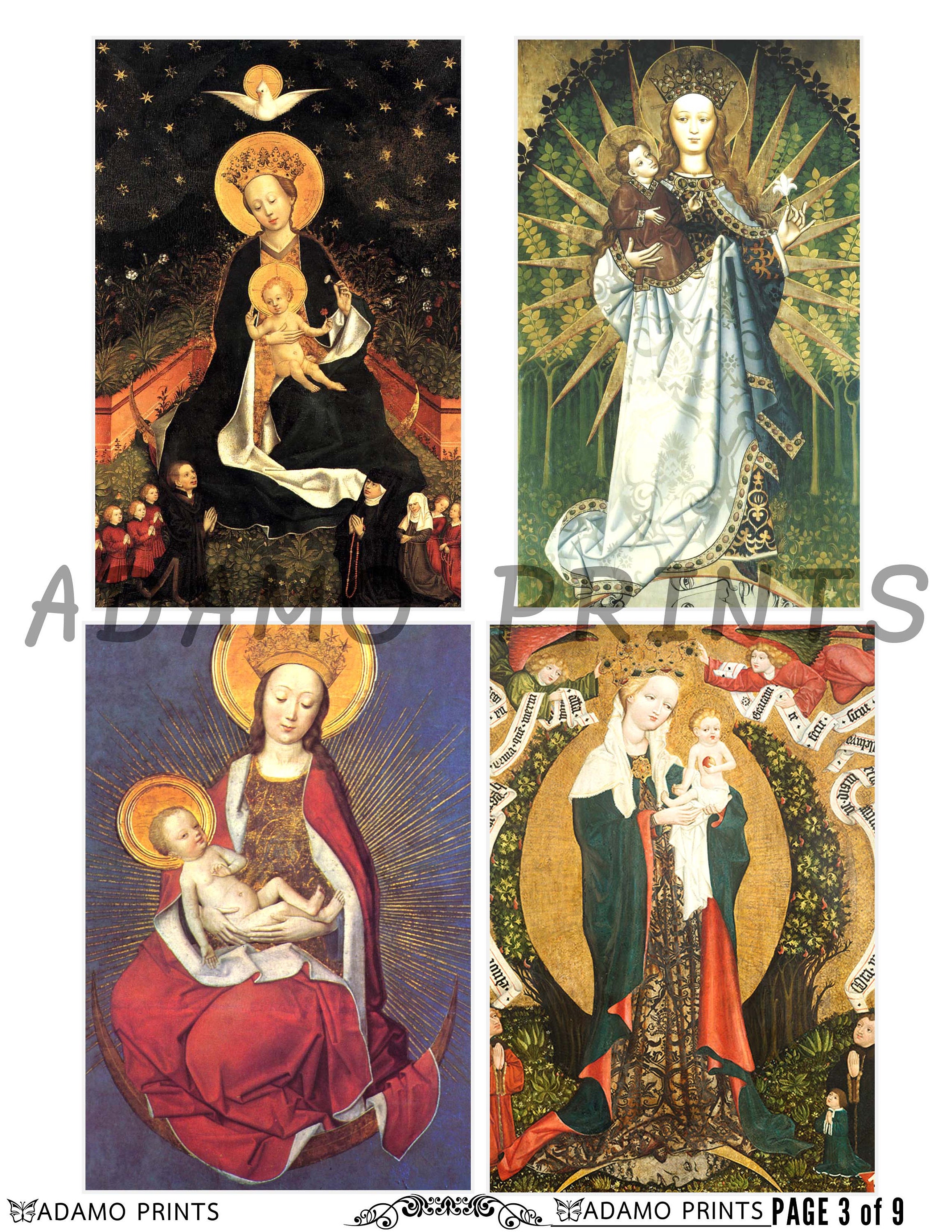 Virgin Mary & Crescent Moon Riligious Moon Ephemera Collage | Etsy