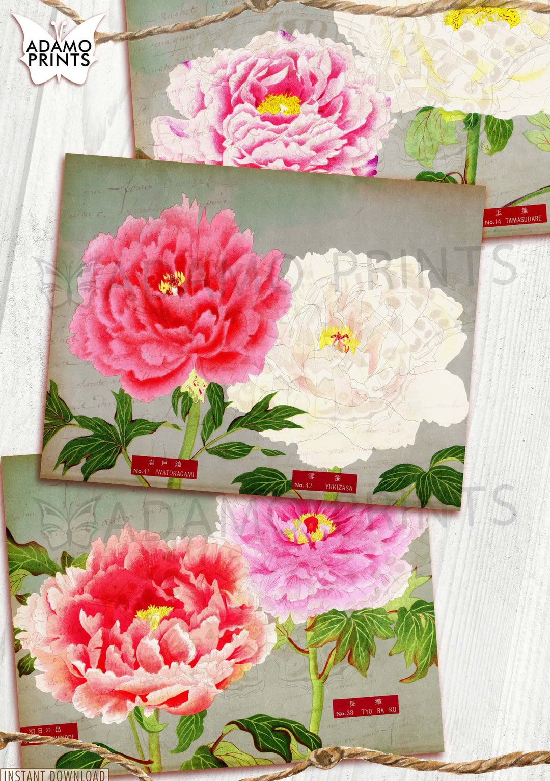Vintage Peonies Cover Art, Japanese Flower Paper, Junk Journaling Kit ...