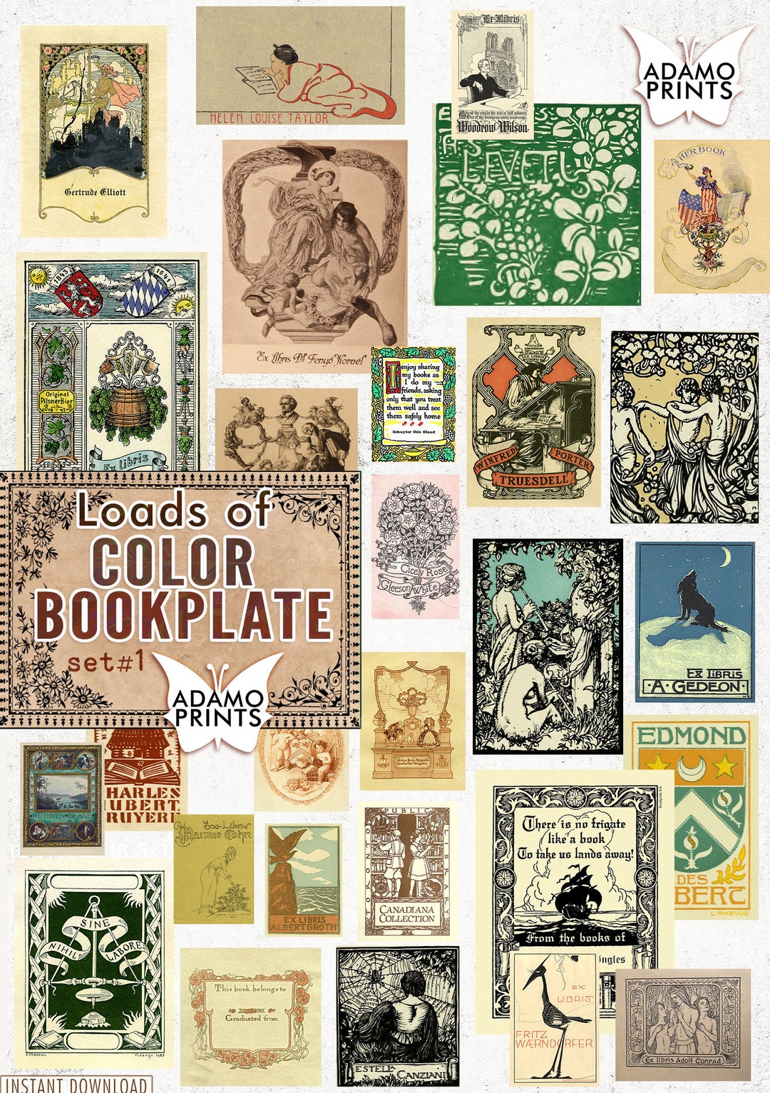 Loads of Color Bookplate Set1, Printable Bookplates, Ephemera Kit ...