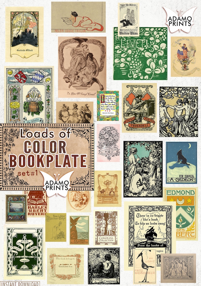 Loads of Color Bookplate Set1 Printable Bookplates Ephemera - Etsy