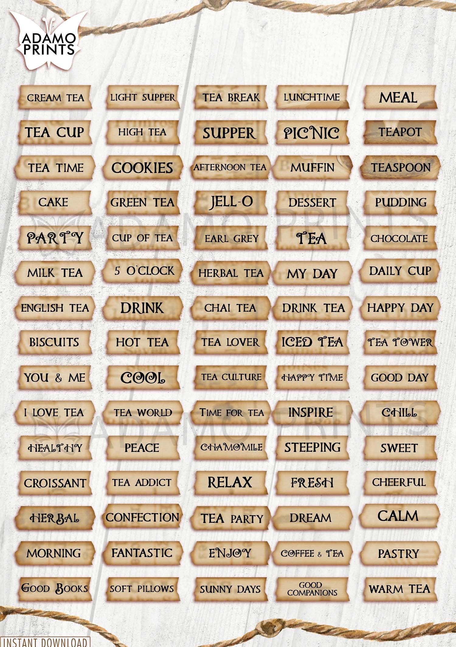 Tea Time Quotes & Words Journal Words Junk Journaling Words - Etsy