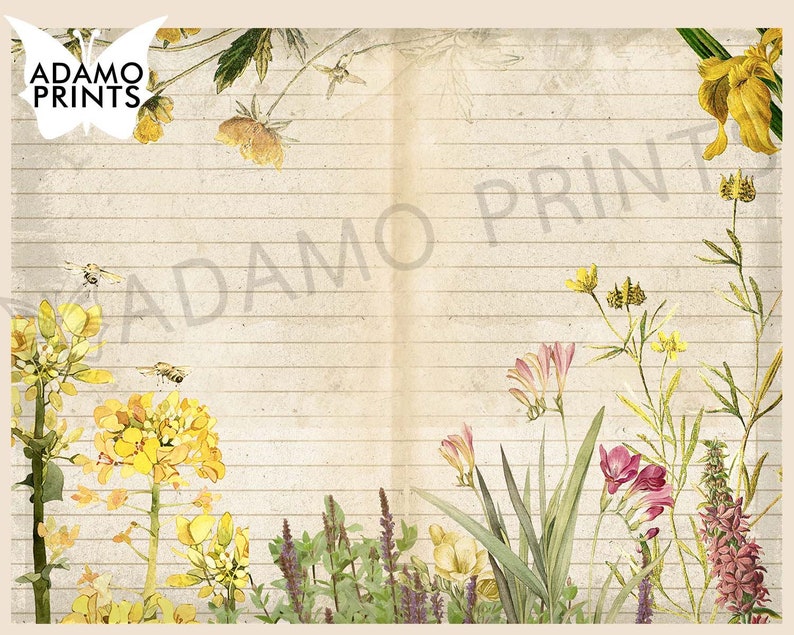 Wildflower Lined Journal Kit Journal Page Collage Sheets - Etsy