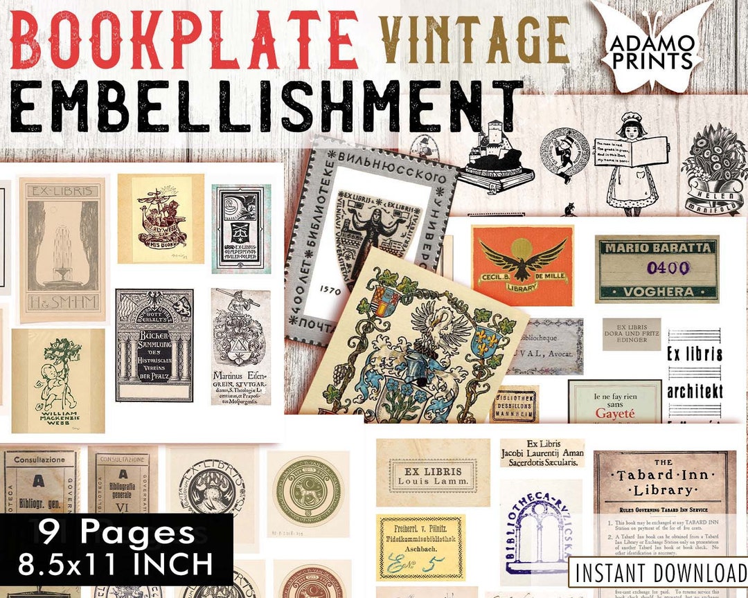 Vintage Bookplate Embellishment, Ex Libris, Mini Bookplates, Ephemera ...