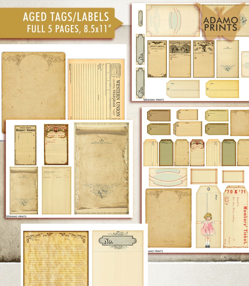 Aged Labels & Tags Blank Labels Digital Collage Mini Tags | Etsy