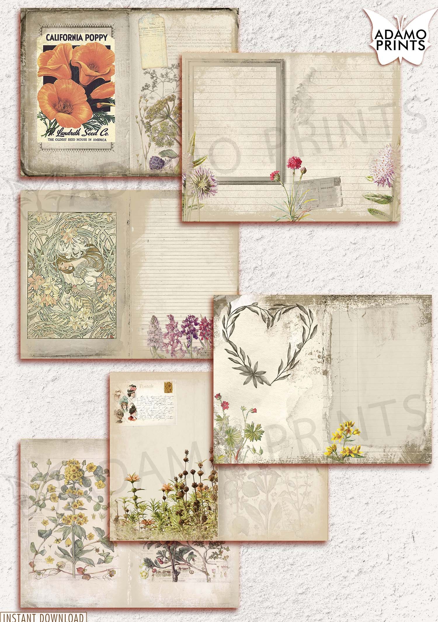 Blooming Wildflower Journal Kit, Journal Page, Collage Sheets ...