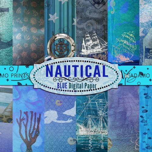 Nautical Blue Digital Paper Ocean Sea Shell Mermaid Sea - Etsy