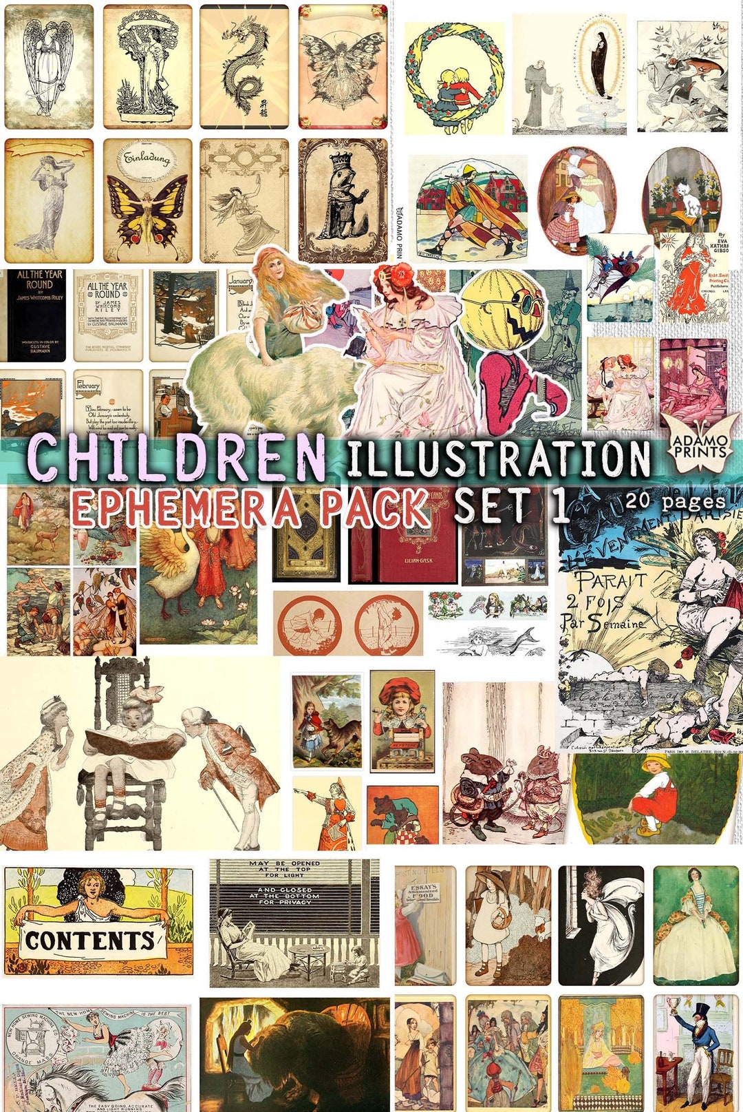 Children Book Illustration Ephemera Pack Set1, Fairy Digital, ATC, Book ...