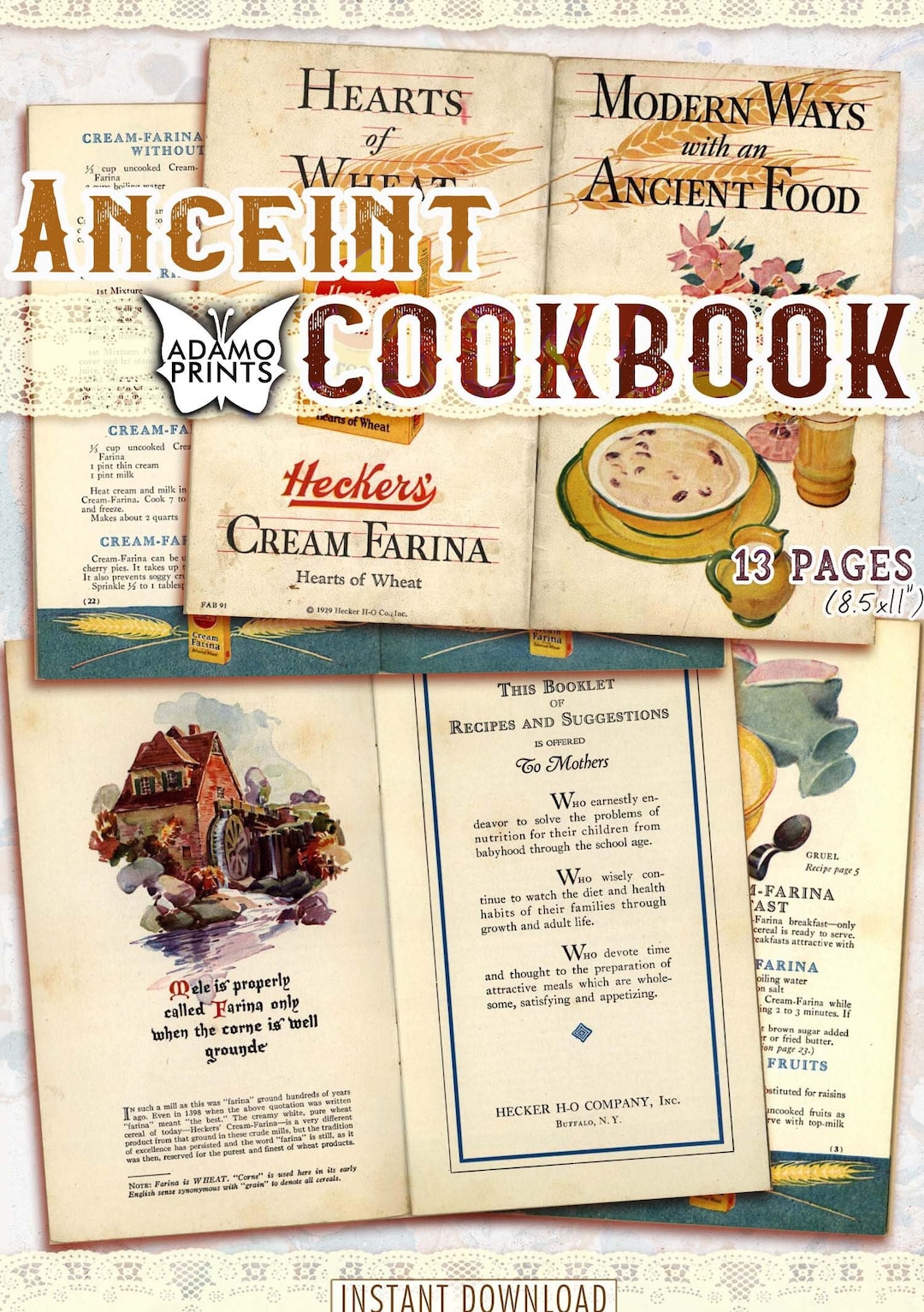 Ancient Food Cookbook, Recipe Digital, Printable Images, Vintage Image ...