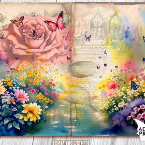 Basic Boho Flower Garden Junk Journal Kit, Digital Paper Background for ...
