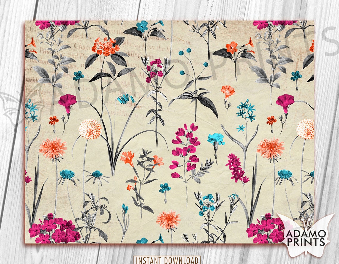 Retro Flower Pattern Set1 Junk Journaling Kit Paper for - Etsy