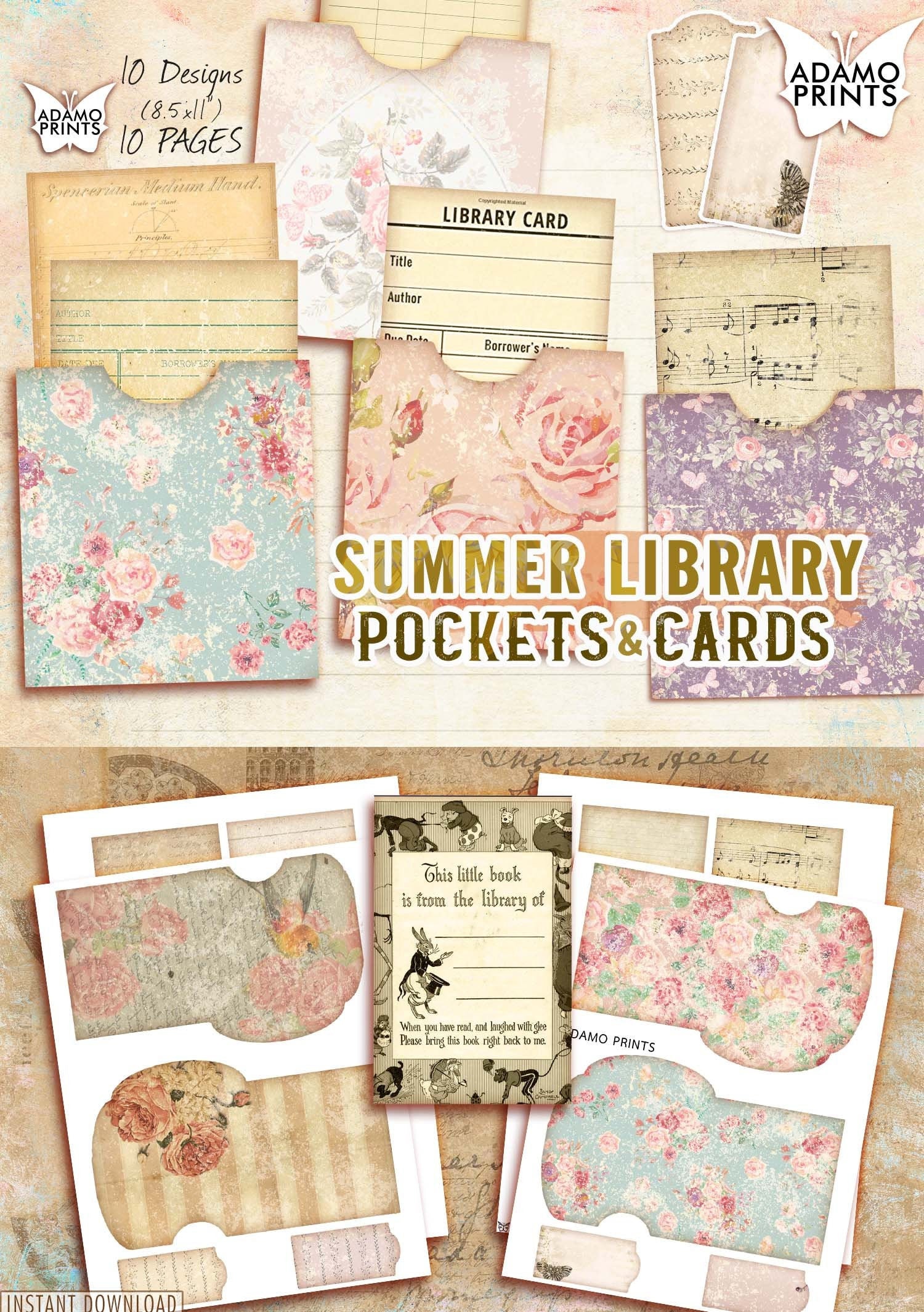 Summer Library Pockets & Cards, Loaded Pocket Tags, Junk Journal Kit ...