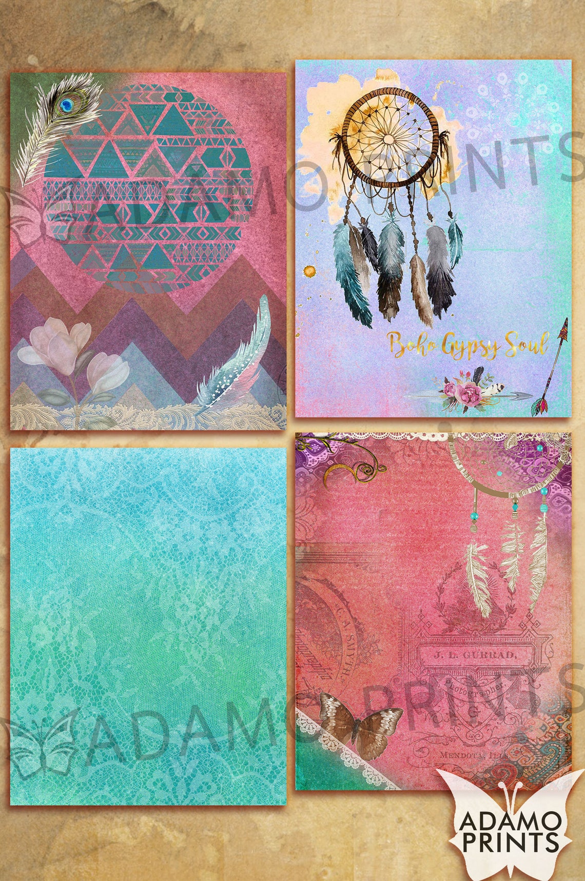 Gypsy Boho Junk Journal Kit, Printable Collage Pages (digital Download ...