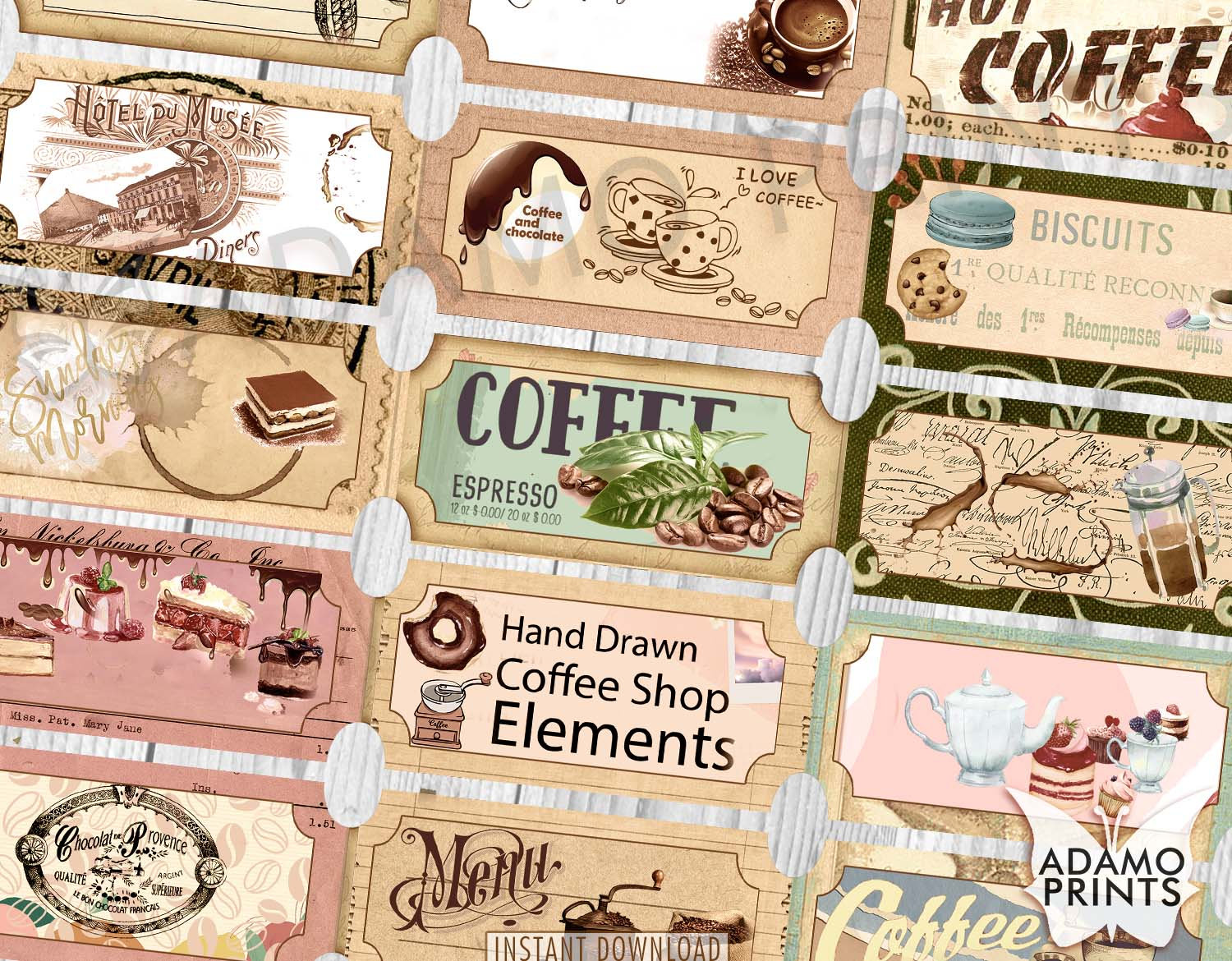 Choco & Coffee Ticket Collage Ticket Digital Embellishments - Etsy