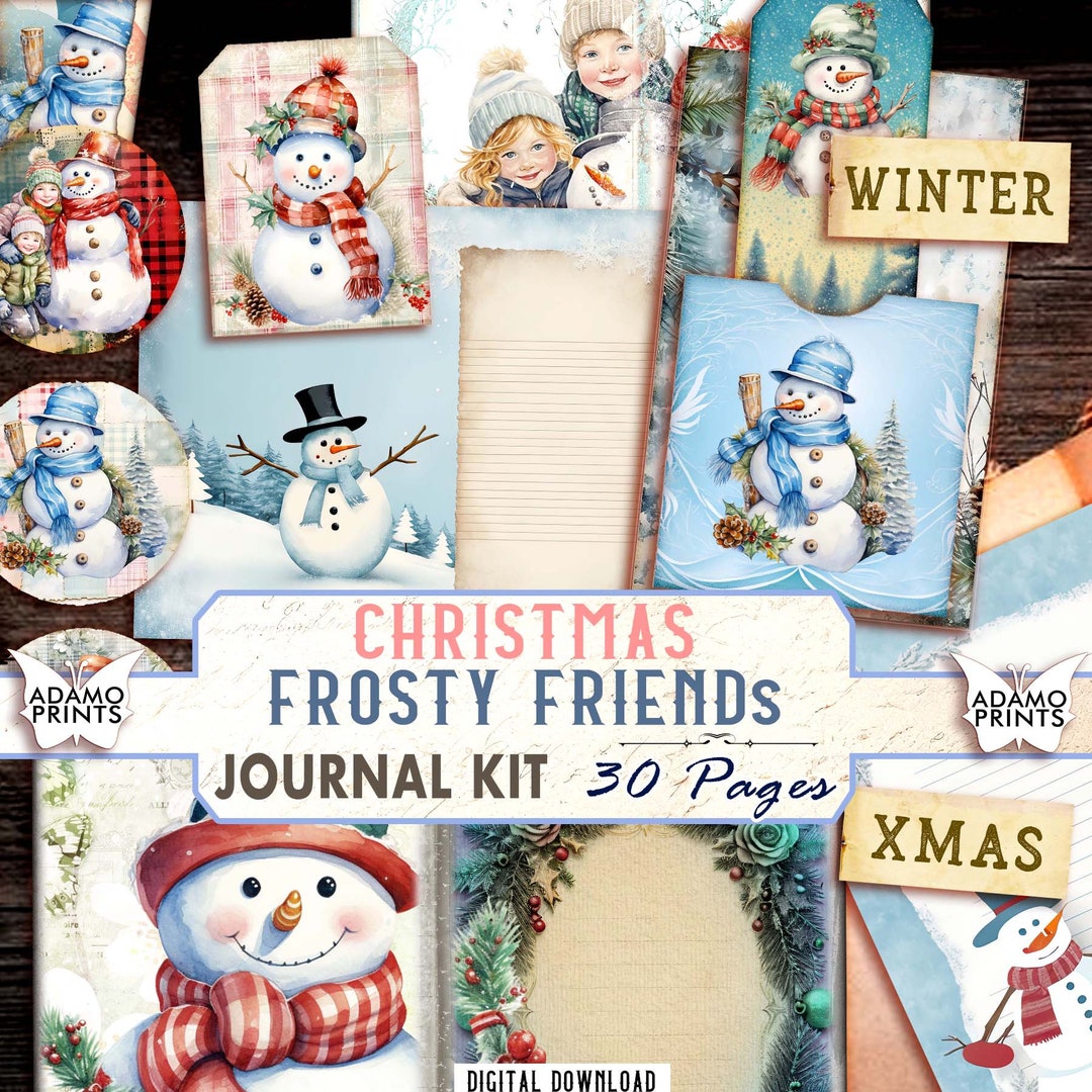 Christmas Frosty Friends Junk Journal Kit, Journal Pages, Winter Blue ...