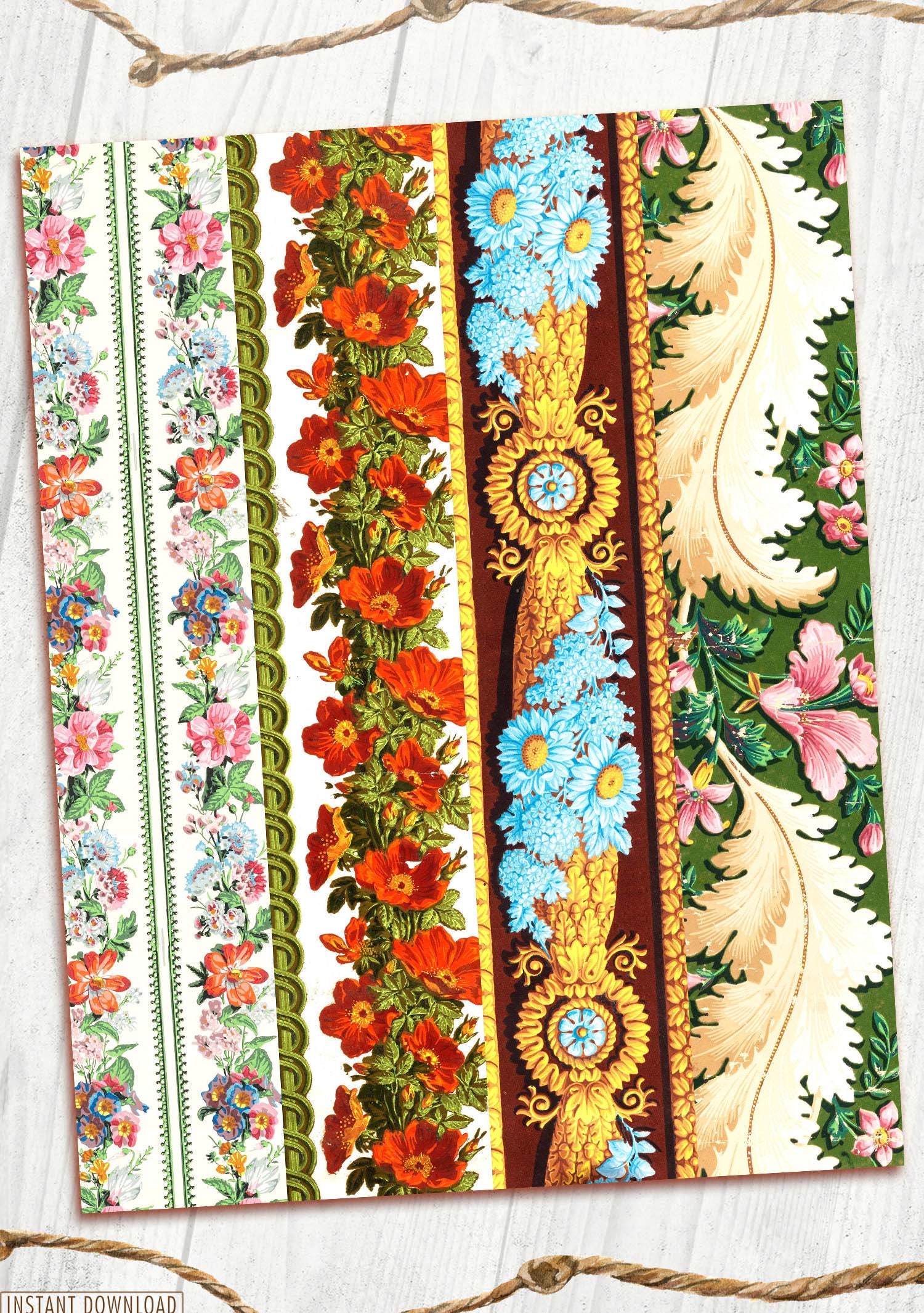 French Border Floral Wallpaper Set3 Pattern Junk Journaling - Etsy